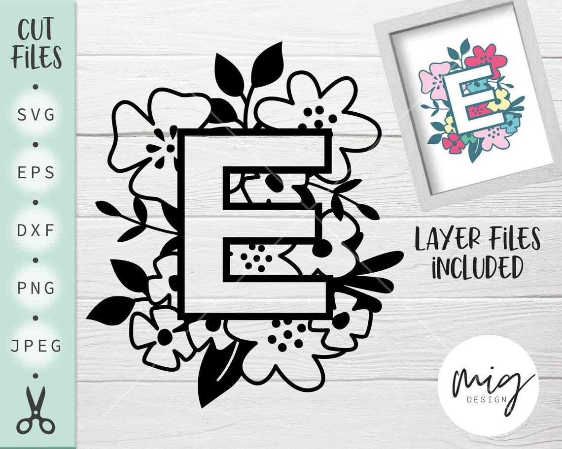 Floral letter E svg Floral alphabet E svg Flower Letter E | Etsy