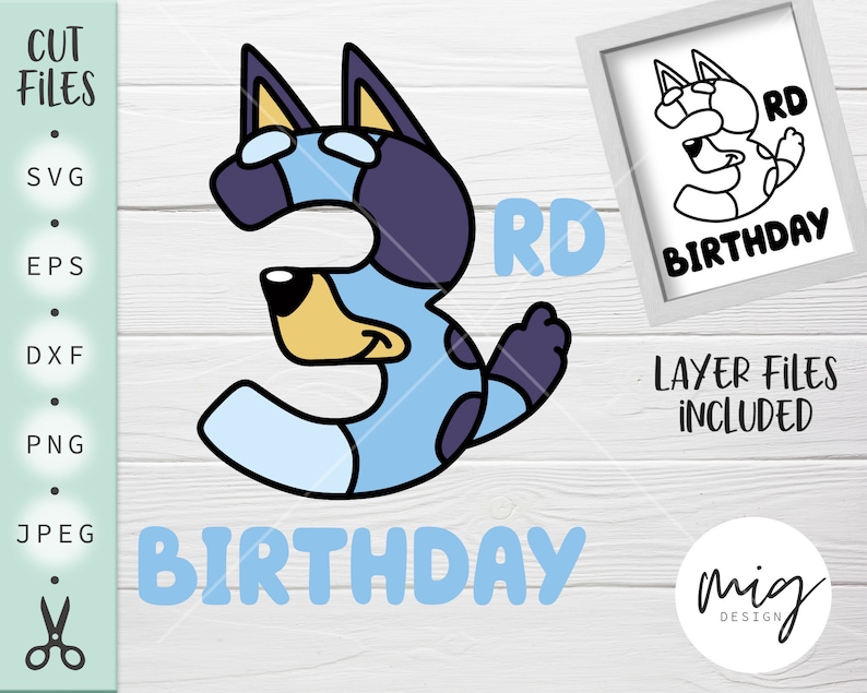 3rd Birthday Bluey Svg Bluey Birthday Svg Three Bluey Svg | Etsy UK