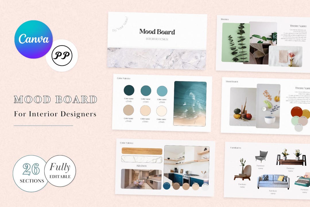 Modern Interior Design Mood Board Template, Customizable Canva Template ...