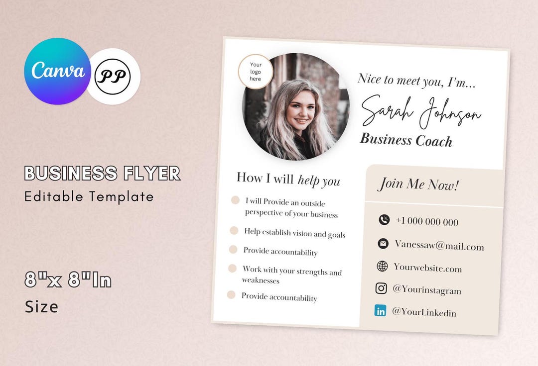 Coaching Flyer Template, Editable Business Coach Canva Template, Life ...