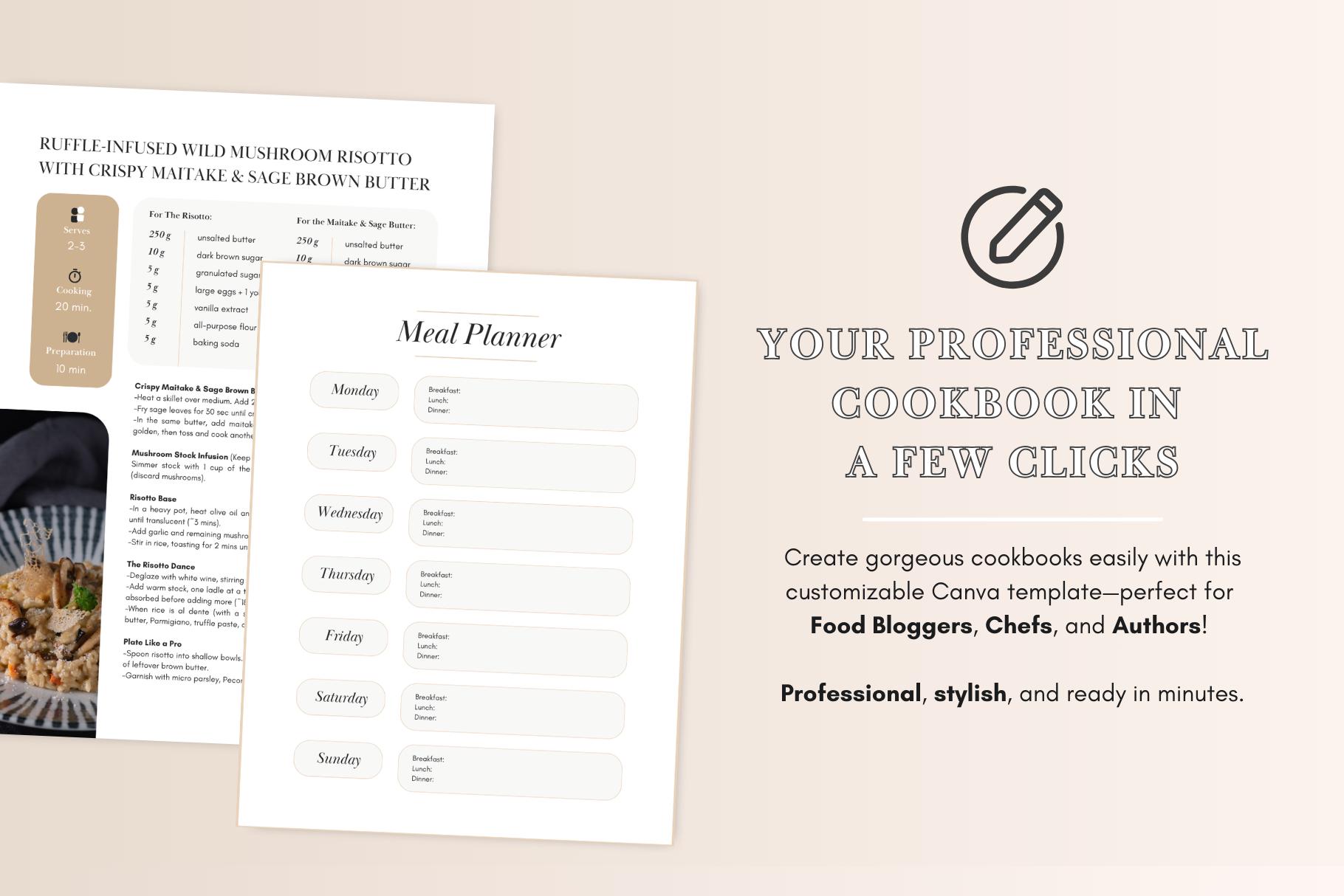 Editable Cookbook – Editable Recipe Book Template – Custom Canva ...