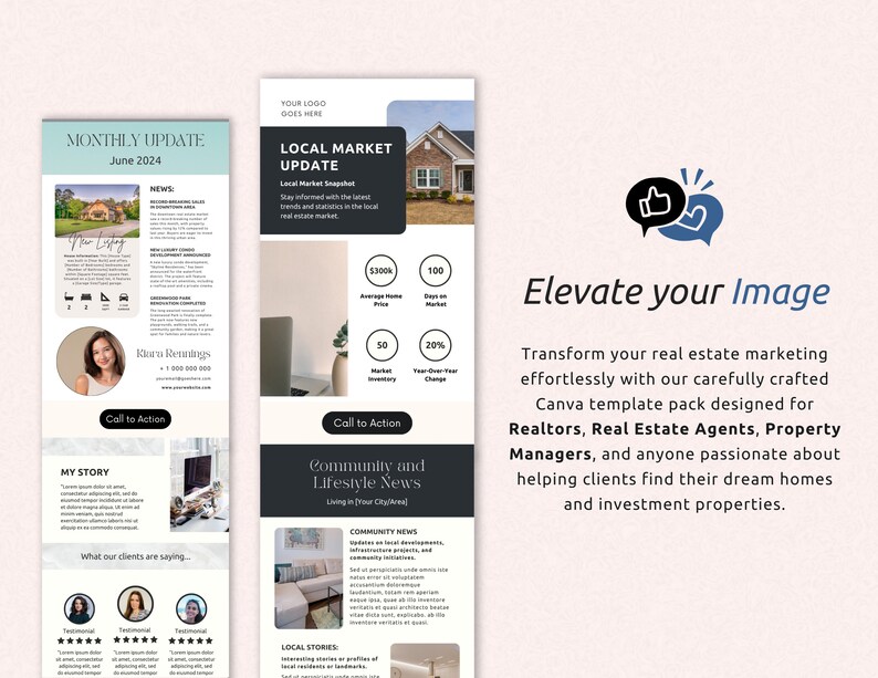 Real Estate Newsletter Template Pack, Monthly Real Estate Email ...