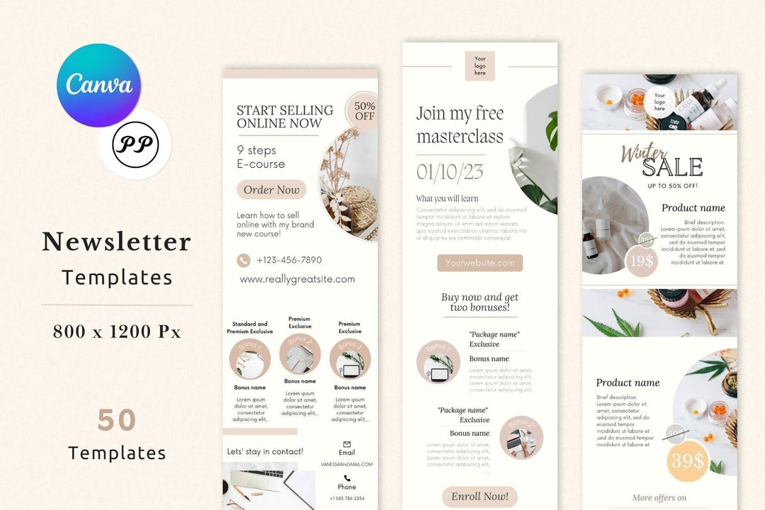 50 Mailchimp and Canva Email Templates, Editable Newsletter Template ...