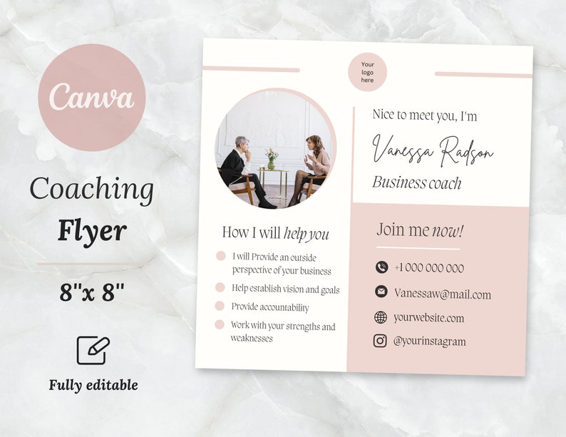 Coaching Flyer Template , Editable Business Consultation Canva Template ...