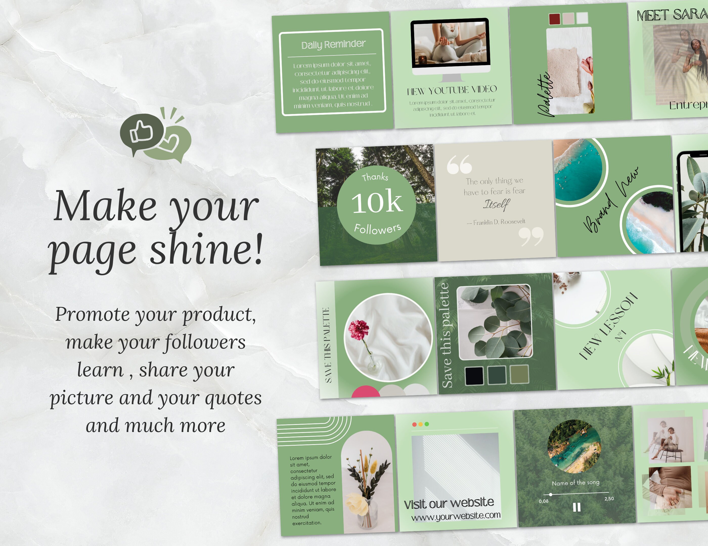 Green Instagram Post, Templates Pack, for Coaches and Online Shops ...