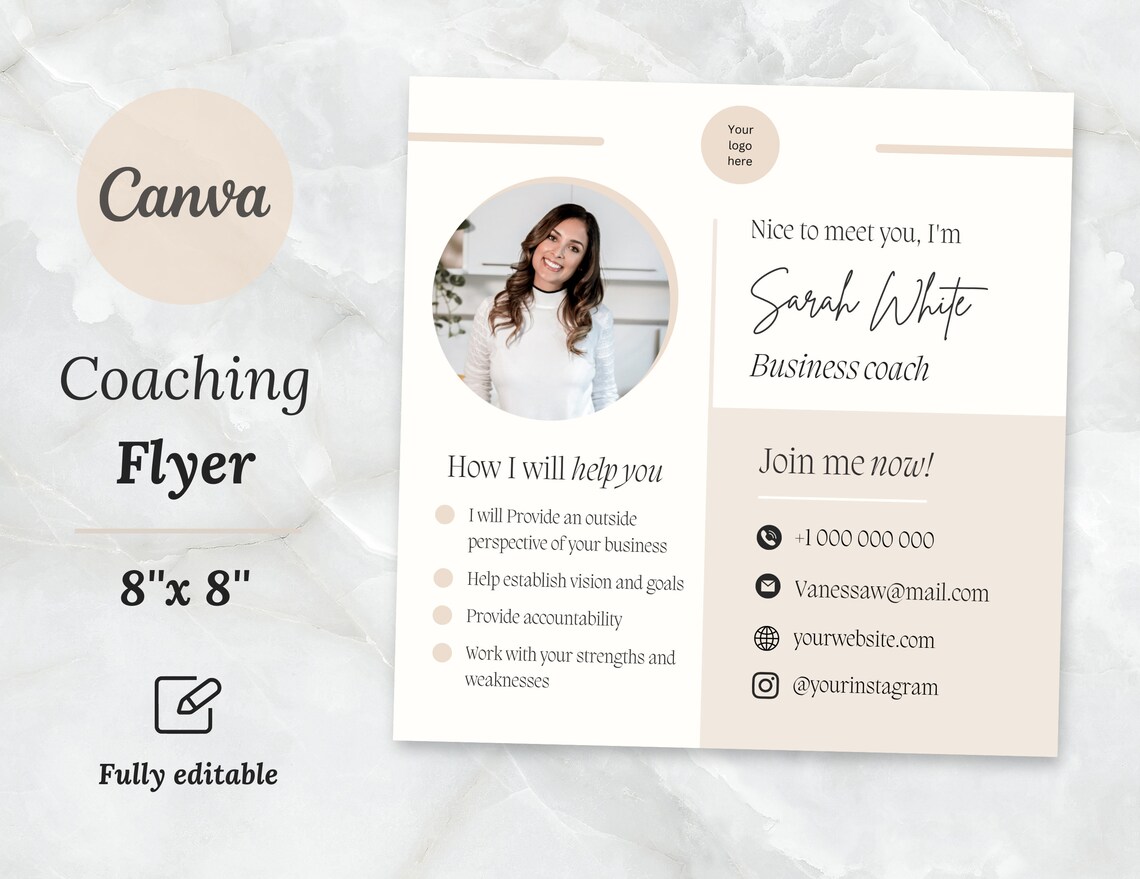 Coaching Flyer Template , Editable Business Consultation Canva Template ...