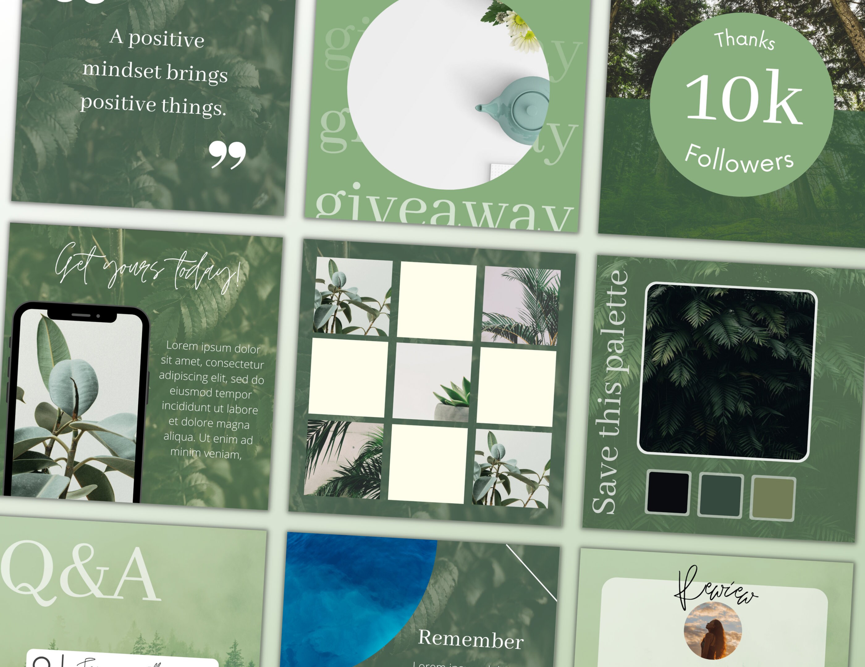Green Instagram Post, Templates Pack, for Coaches and Online Shops ...
