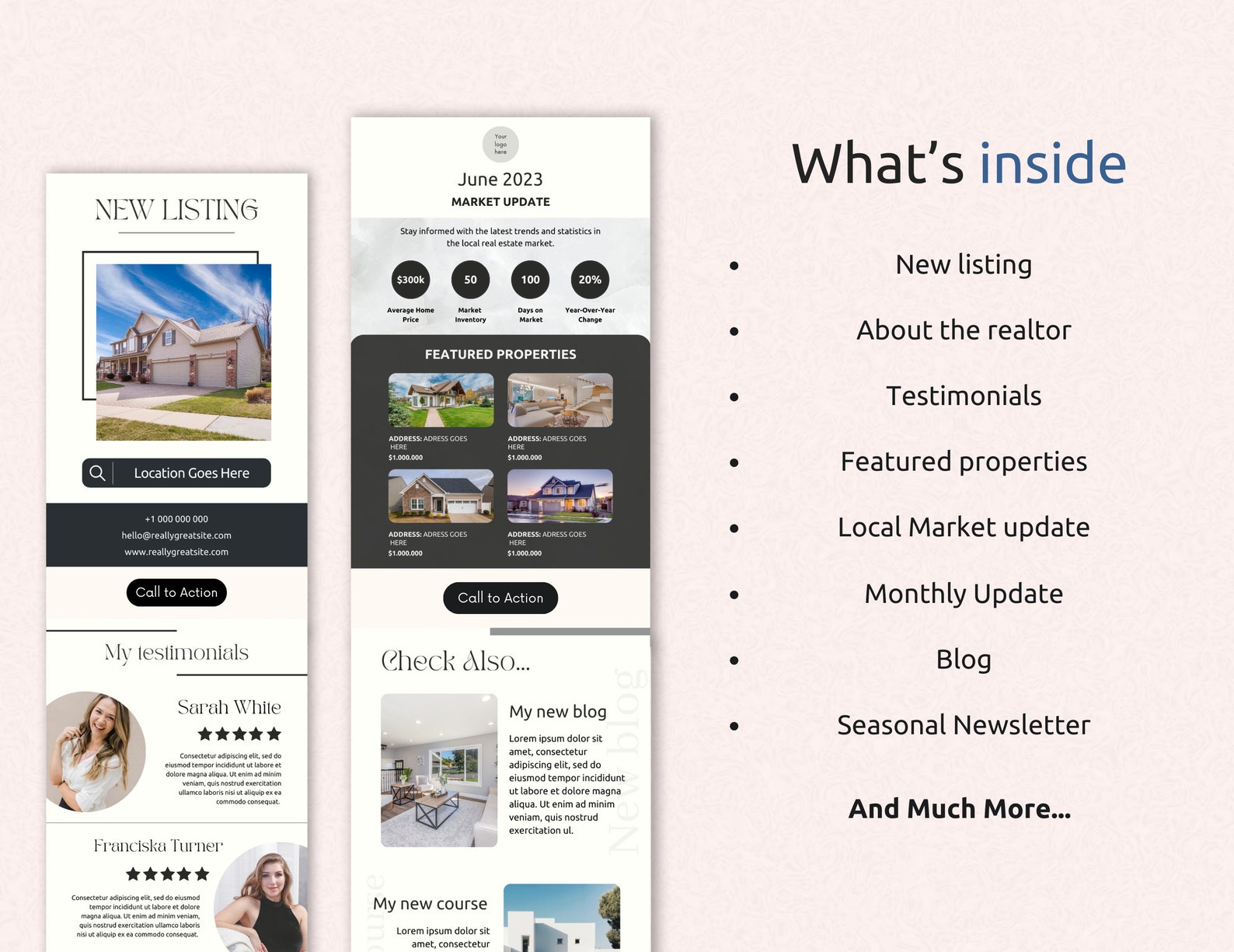 Real Estate Newsletter Template Pack, Monthly Real Estate Email ...