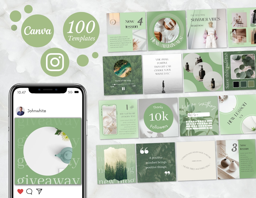 Green Instagram Post, Templates Pack, for Coaches and Online Shops ...