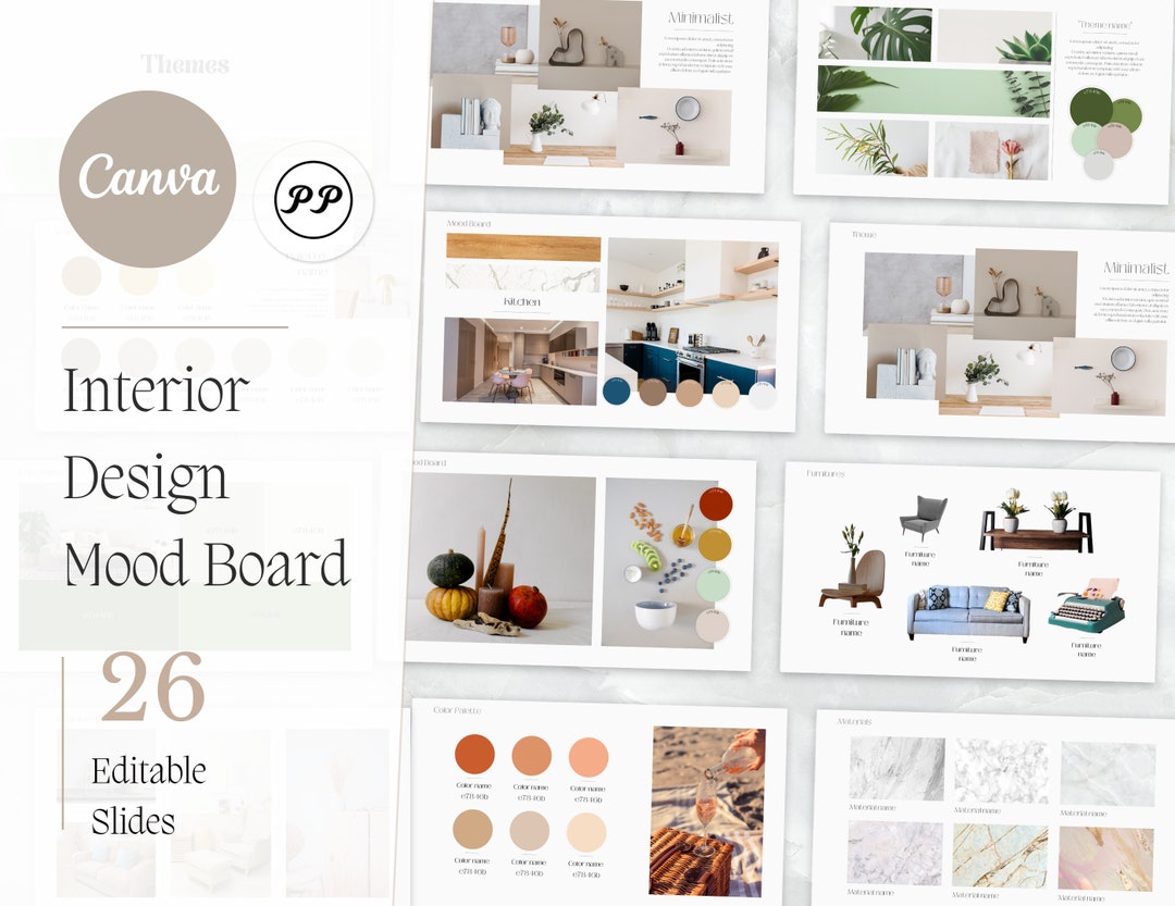 Interior Design Mood Board Template , Editable Moodboard Canva Template ...