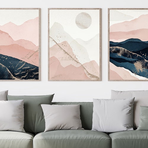 Blush Pink Wall Art Navy Blue Printable Poster Abstract Prints | Etsy