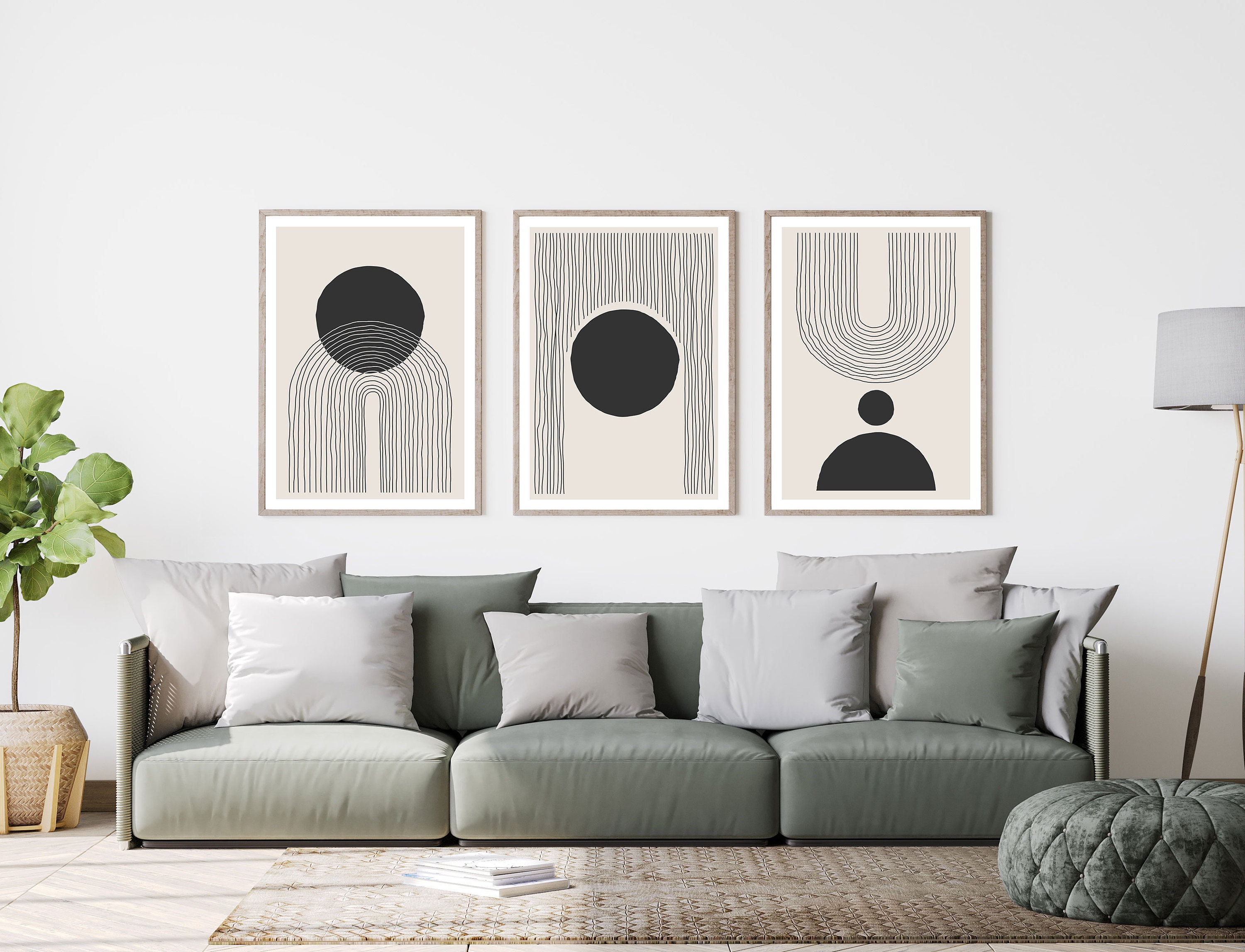 Modern Abstract Print Set Of 3 Black Beige Abstract Shapes | Etsy
