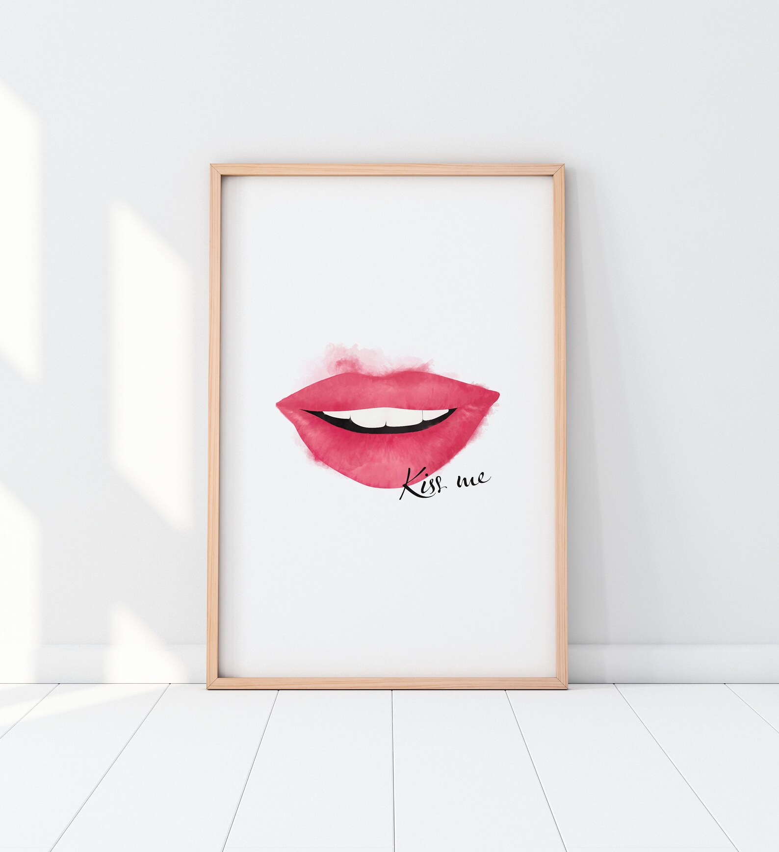 Kiss Me Pink Lips Wall Art Modern Word Art Poster Framed - Etsy