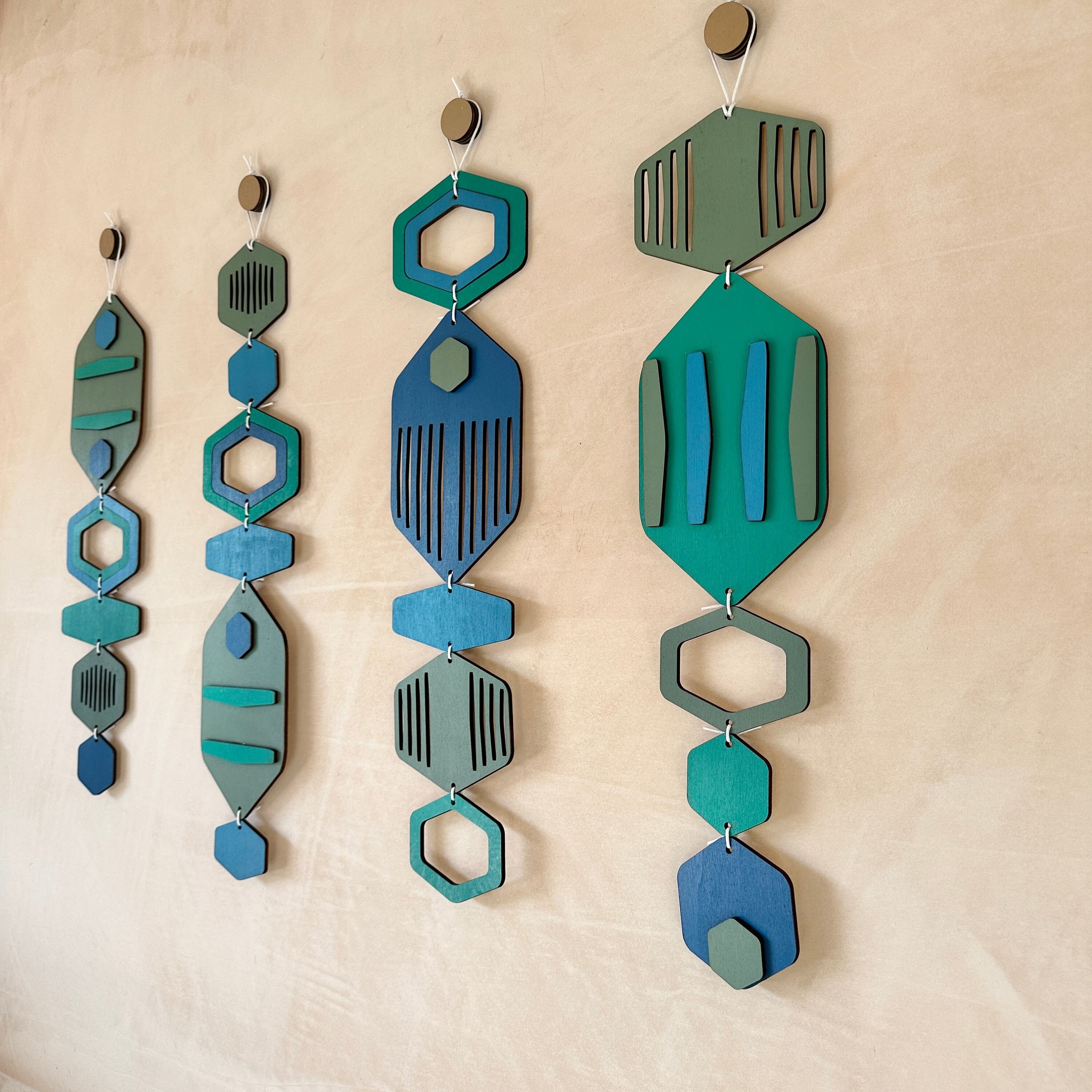 Hexagon Wall Hanging Blue Bright Wall Art Hand Painted Art Home Gift for Him New Home Decor Gift ...