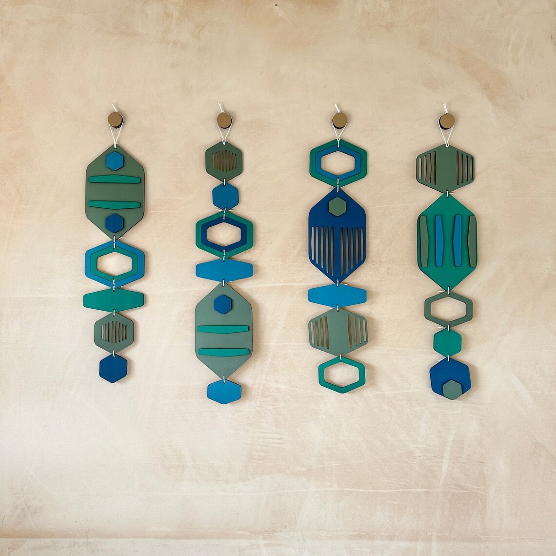 Hexagon Wall Hanging Blue Bright Wall Art Hand Painted Art Home Gift for Him New Home Decor Gift ...