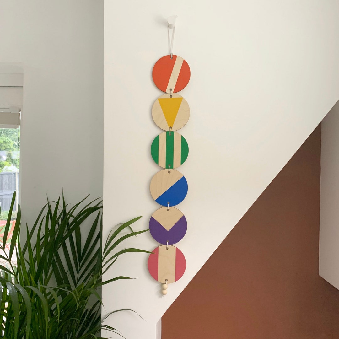 Rainbow Wall Hanging - Colourful Art - Geometric Hanging Decor - Wooden ...