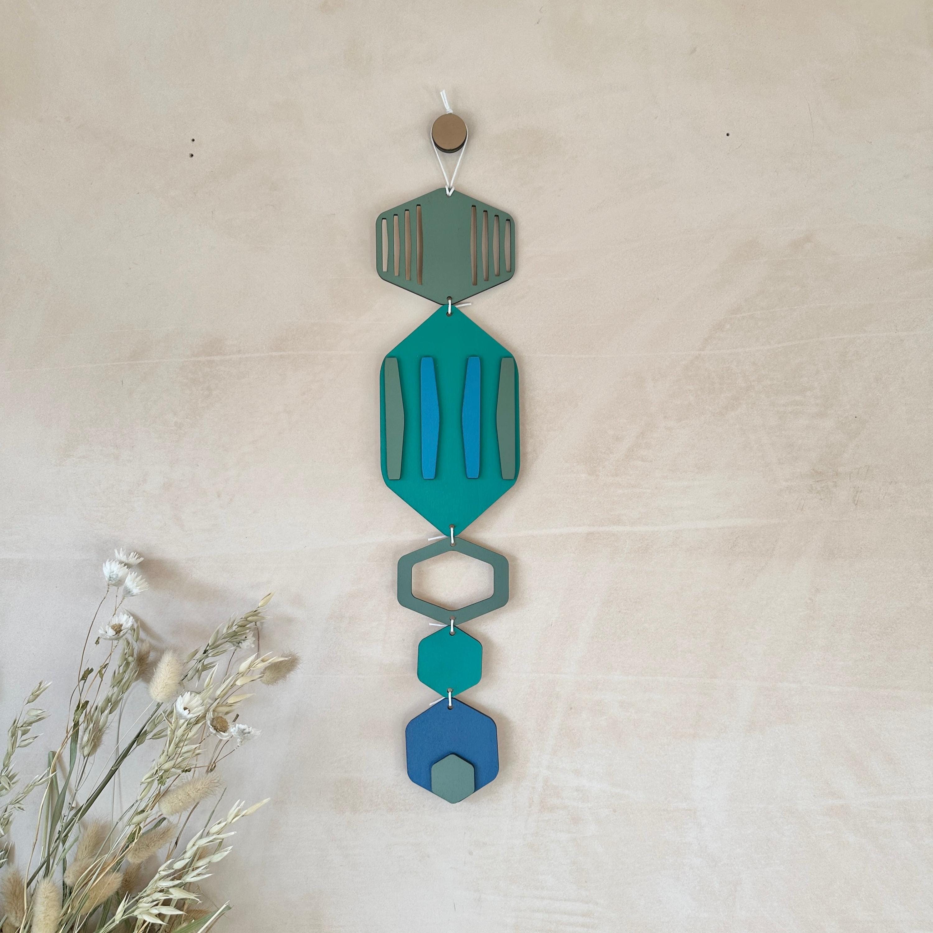 Hexagon Wall Hanging - Blue Bright Wall Art - Hand Painted Art - Home ...