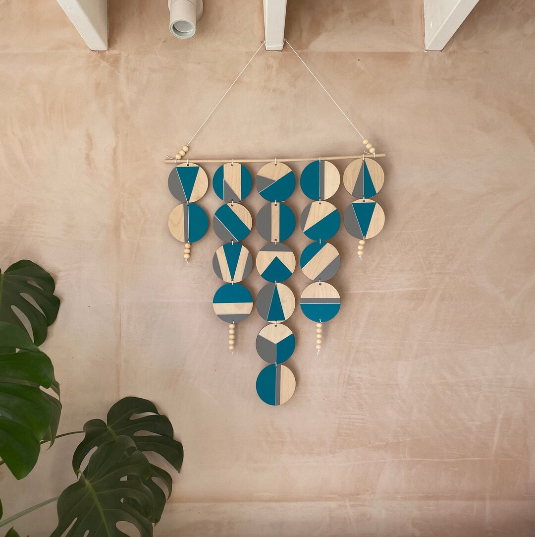 Large Wall Hanging - Blue Wall Hanging - Teal and Grey Geometric Art ...