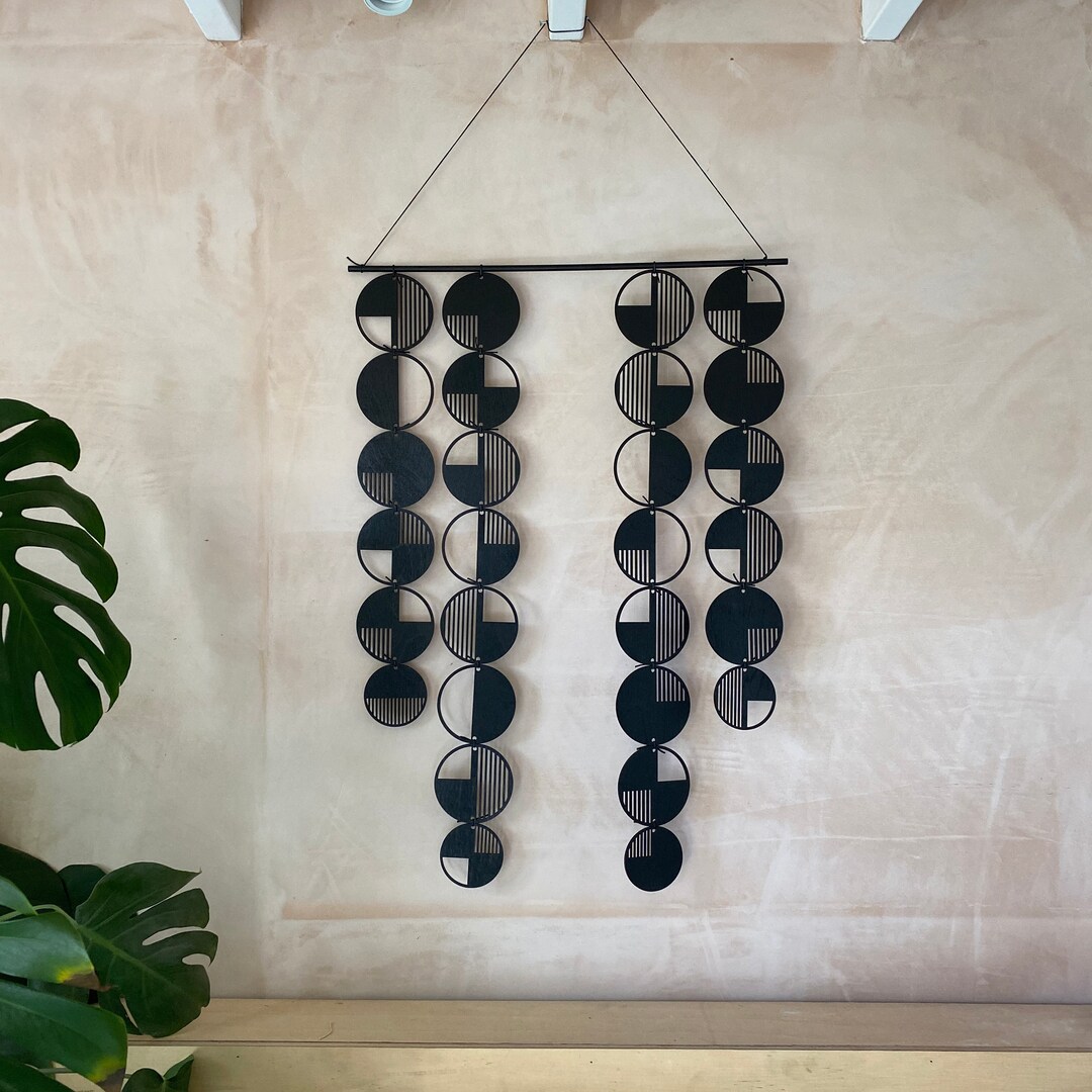 Black Modern Wall Hanging: Geometric Disc Art, Minimalist Decor - Etsy