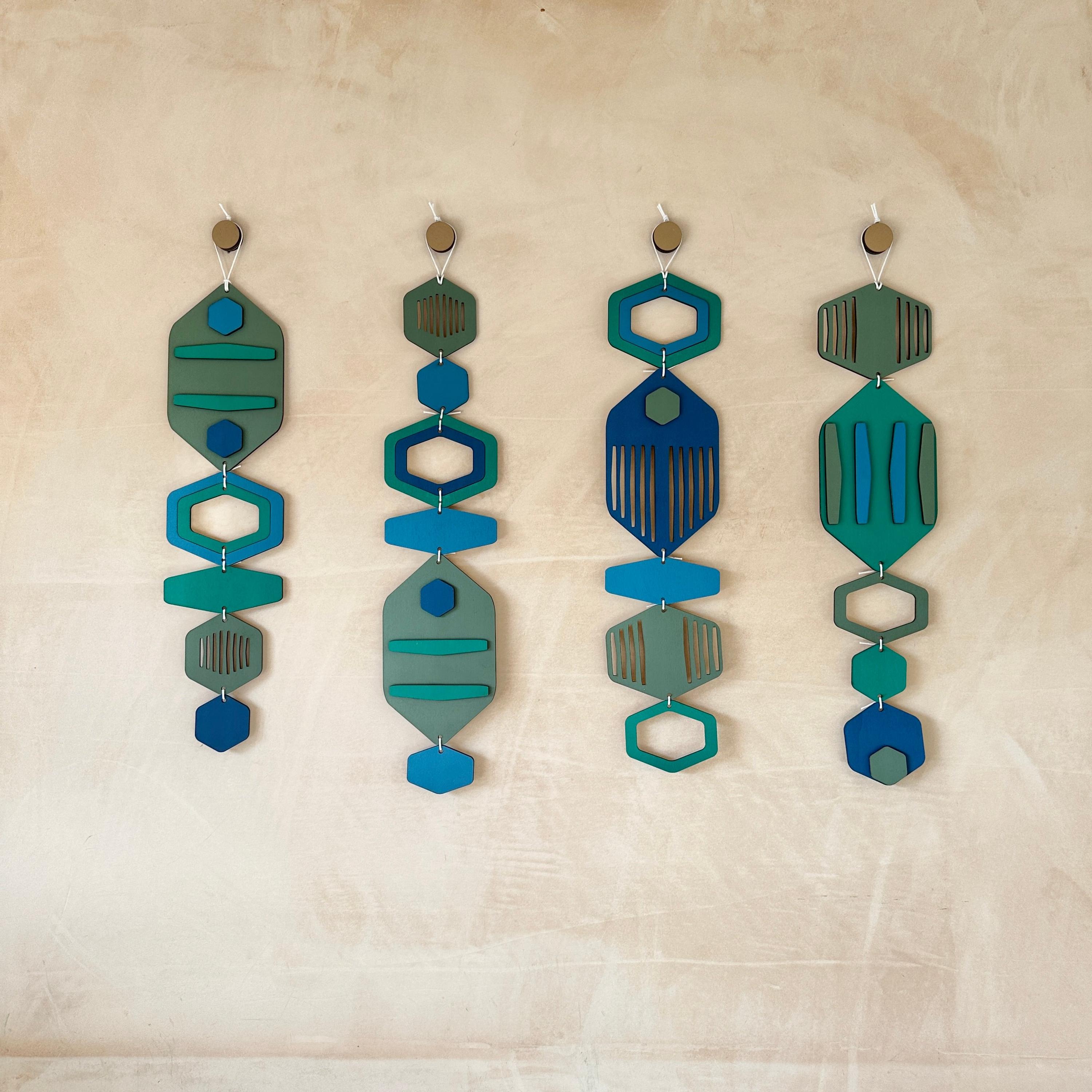 Hexagon Wall Hanging - Blue Bright Wall Art - Hand Painted Art - Home ...