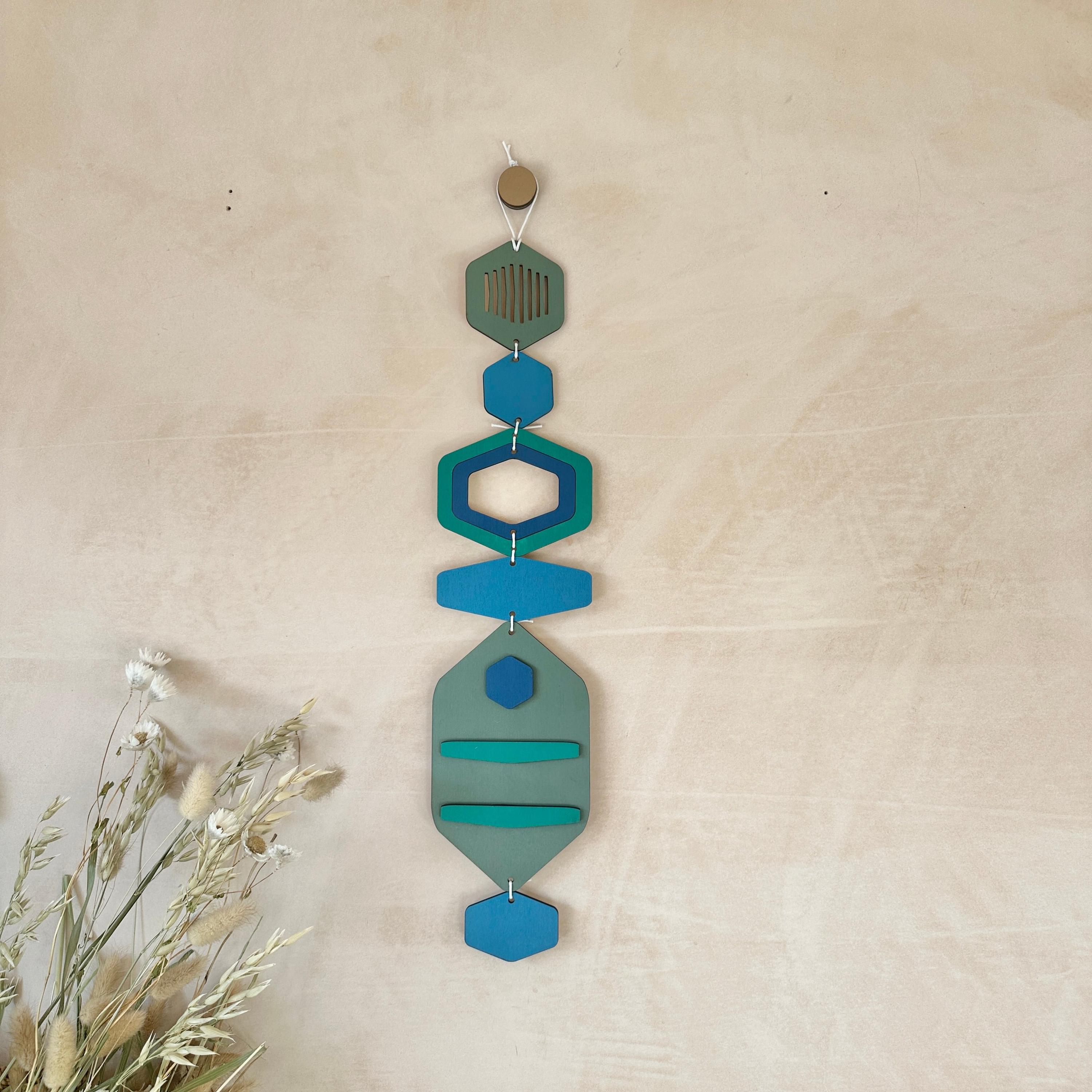 Hexagon Wall Hanging - Blue Bright Wall Art - Hand Painted Art - Home Gift for Him - New Home ...