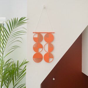 Coral Orange Wall Hanging Geometric Art Plywood Decor Monochrome Art Bright Wall Hanging Wall ...