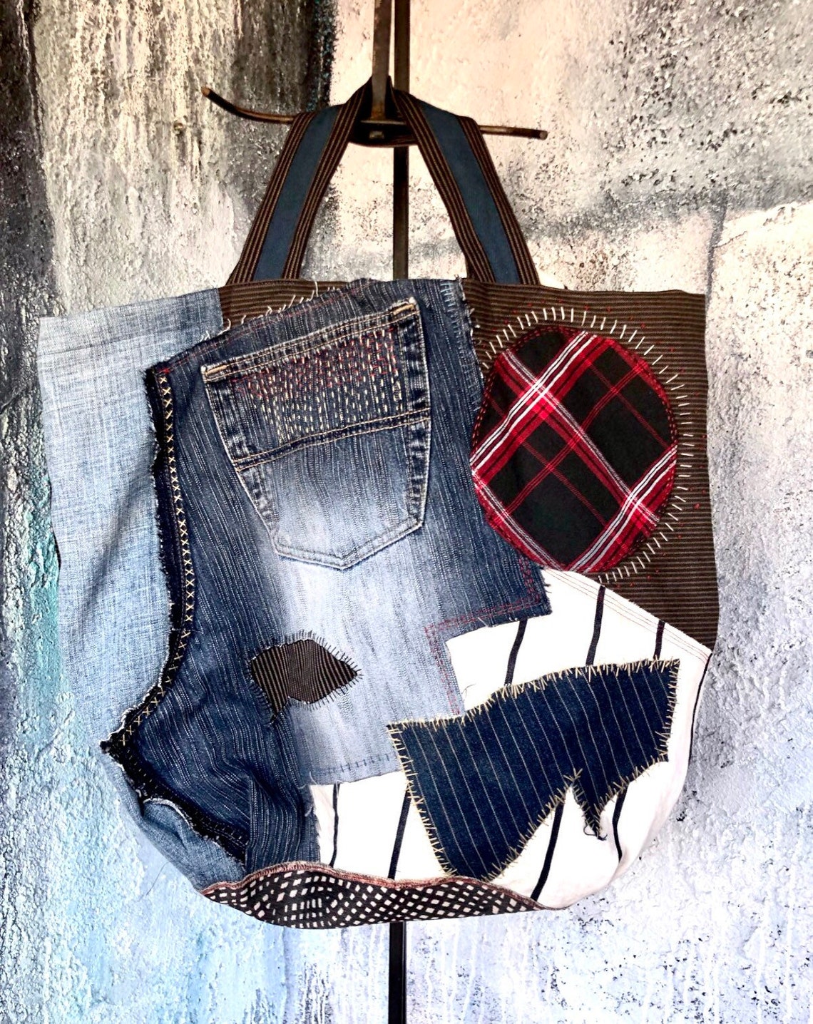 Vintage Denim Patchwork Bag - Etsy