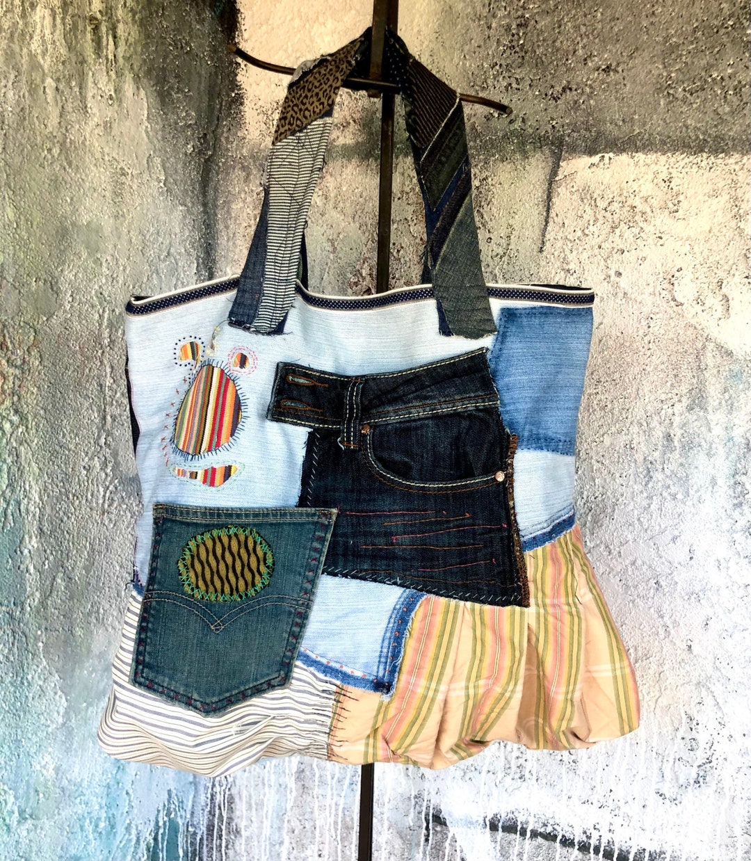 Vintage Denim Patchwork Bag - Etsy