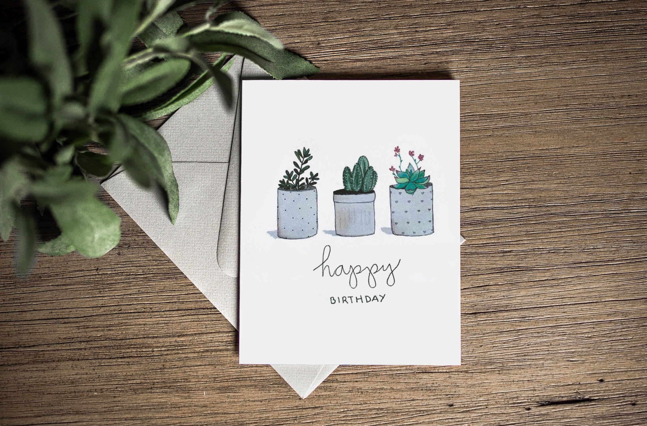 Cute Watercolor Happy Birthday Card With Succulents Plants and - Etsy