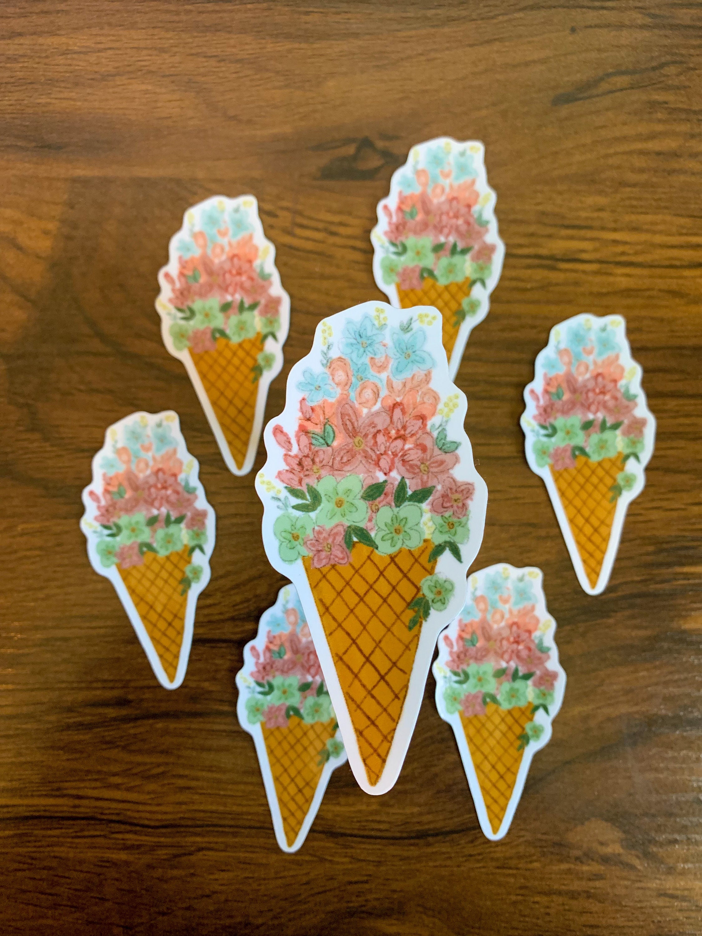 Cute Ice Cream Cone Sticker with flowers Cute and fun summer | Etsy