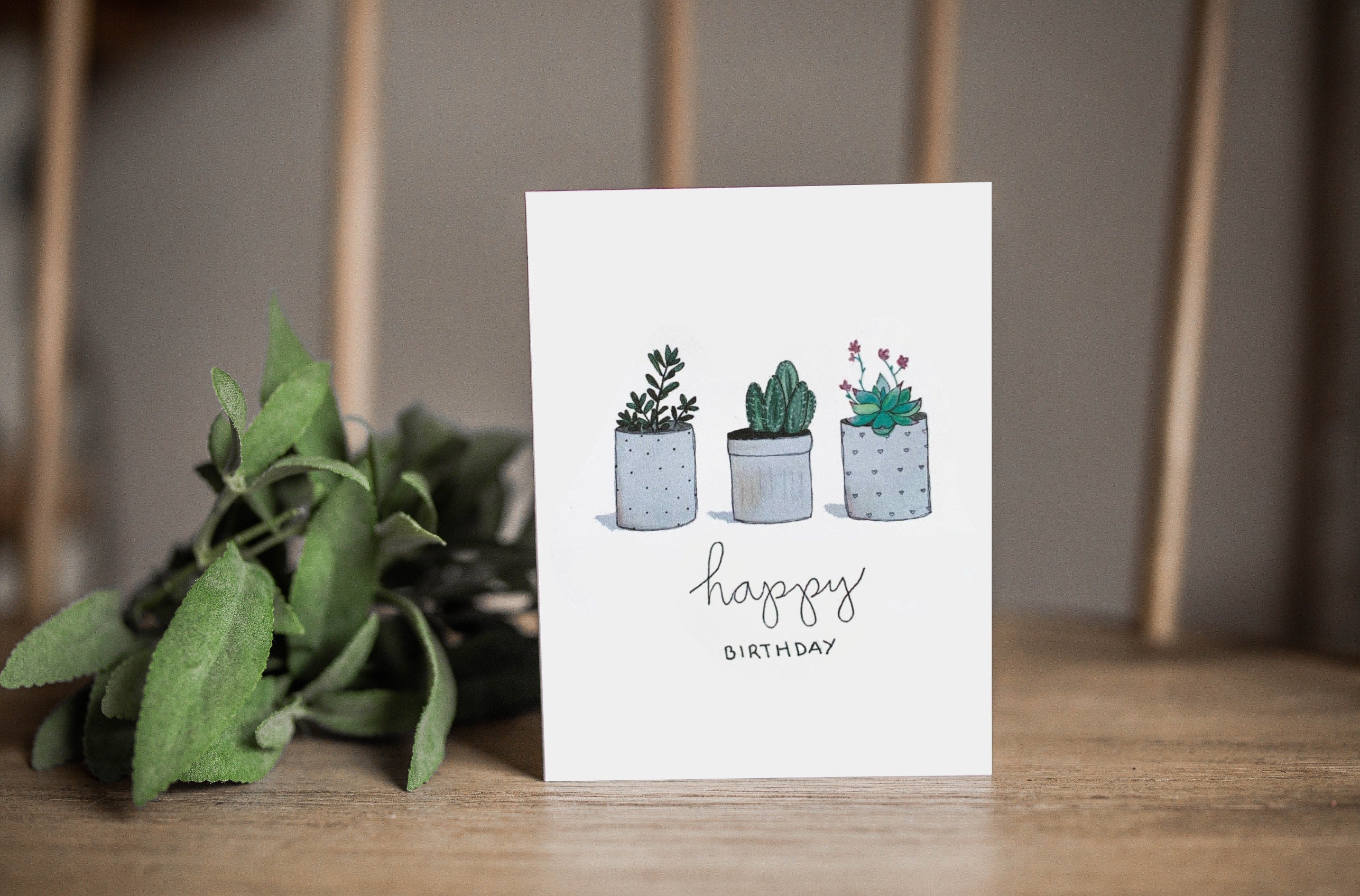Cute Watercolor Happy Birthday Card With Succulents Plants and - Etsy