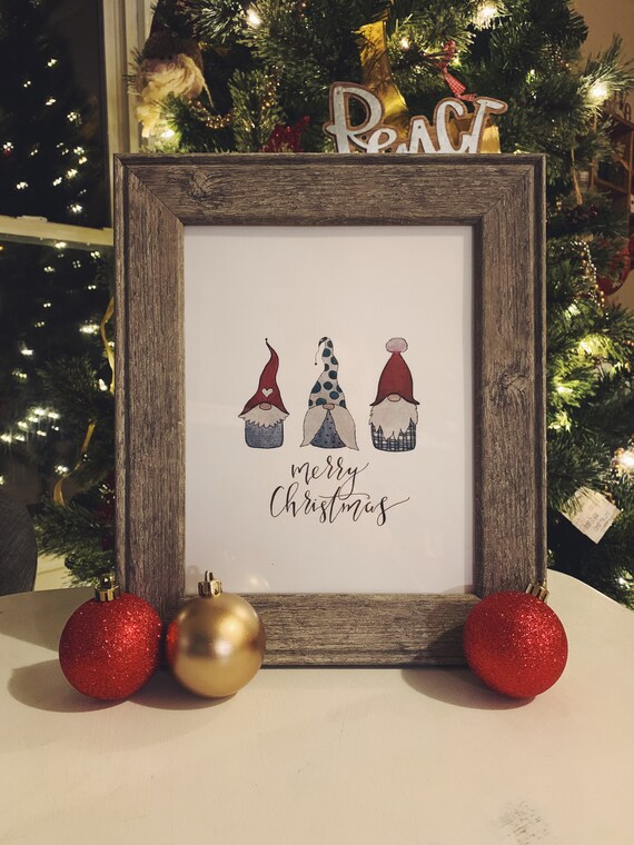 Merry Christmas Gnomes Art Print Watercolor Merry Christmas | Etsy