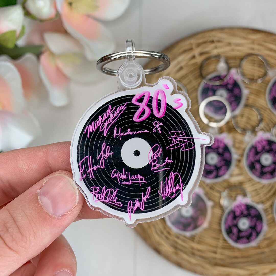 Waterproof Vintage 80s Music Keychain - 80s Sticker Gift - Vinyl Record ...