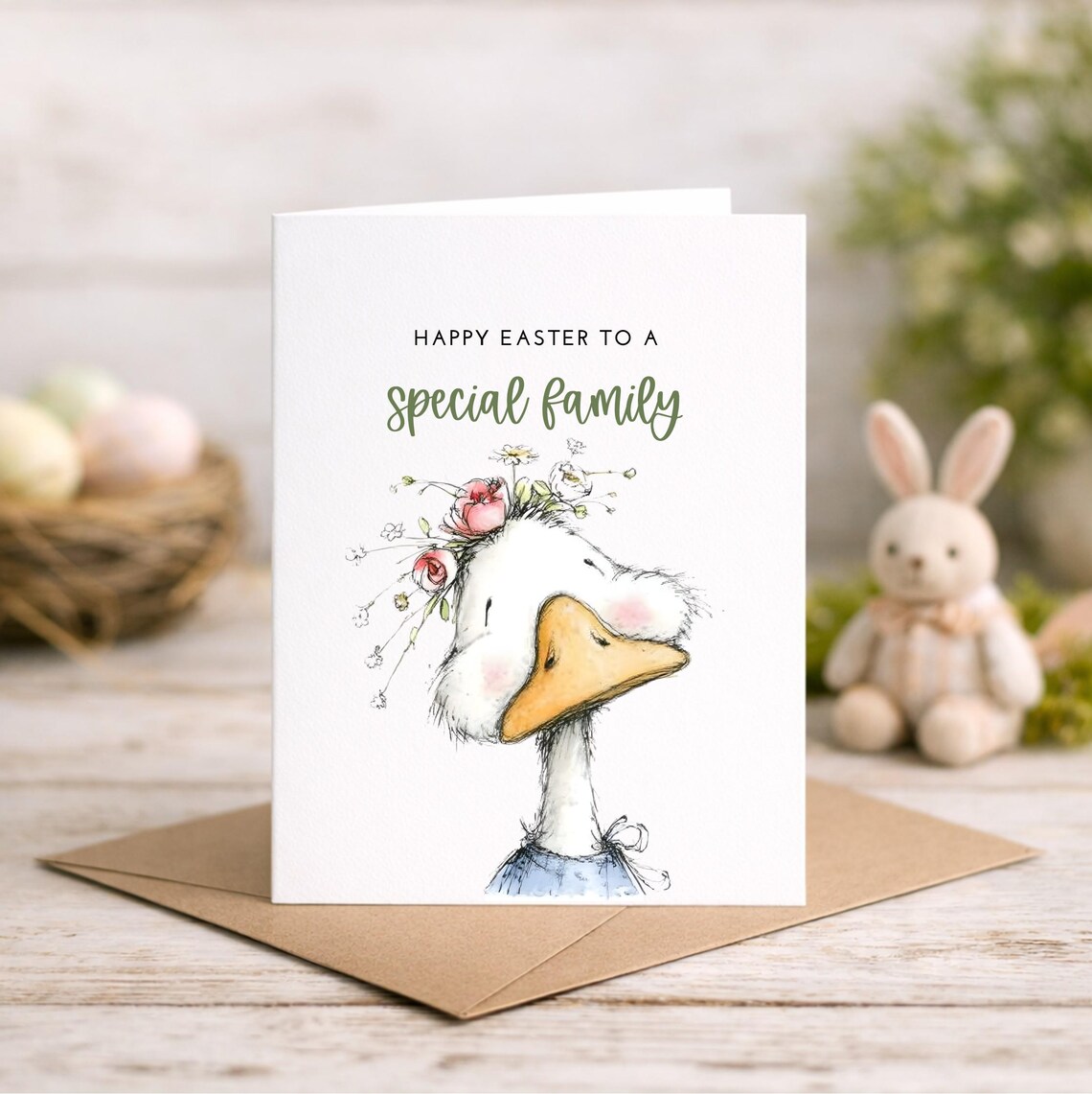 Personalised Easter Duck Card, Cute Spring Easter Card, Floral Duck ...