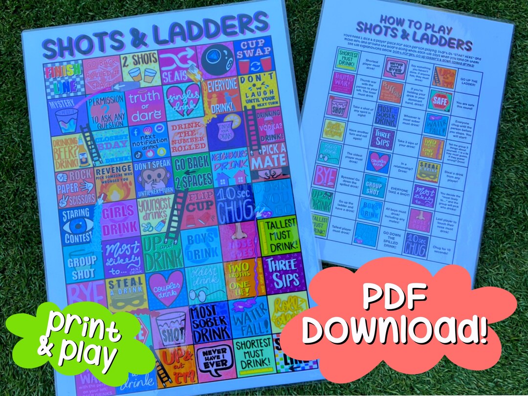 Shots and Ladders Downloadable PDF Print & Play Drinking Board Game - Etsy