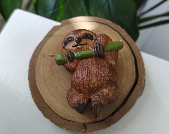 Wooden Sloth Necklace Hand Carved Sloth Jewelry Slow Sloth Spirit ...