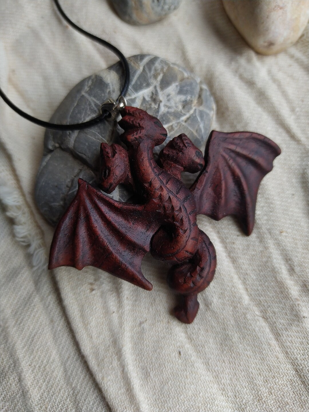 Carved Dragon Pendant Wooden Dragon Fantasy Red Dragon Necklace Slavic ...
