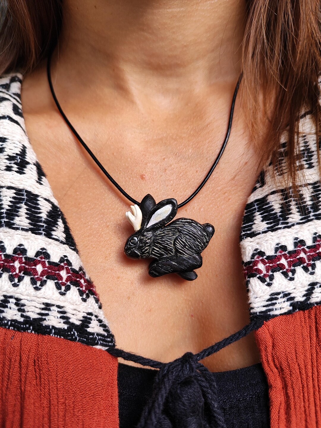 Horned Rabbit Pendant | Wolpertinger Pendant | Wooden Jackalope Pendant ...
