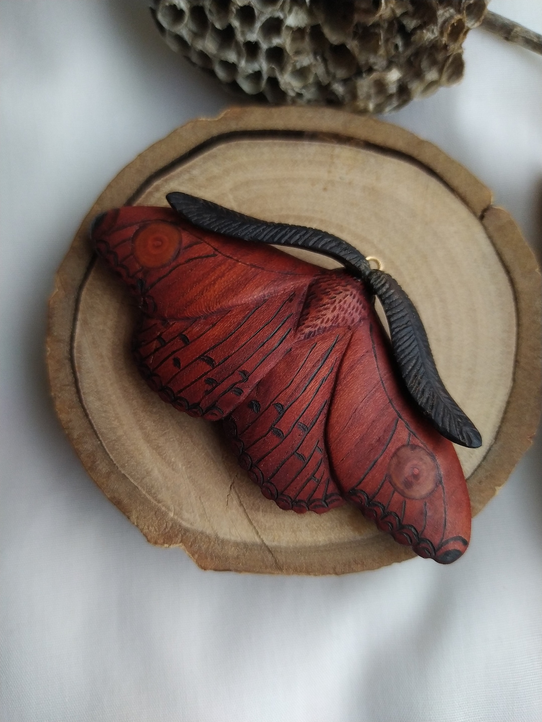 Wooden Moth Pendant Carved Night Moth Jewelry Wooden Red Moth - Etsy