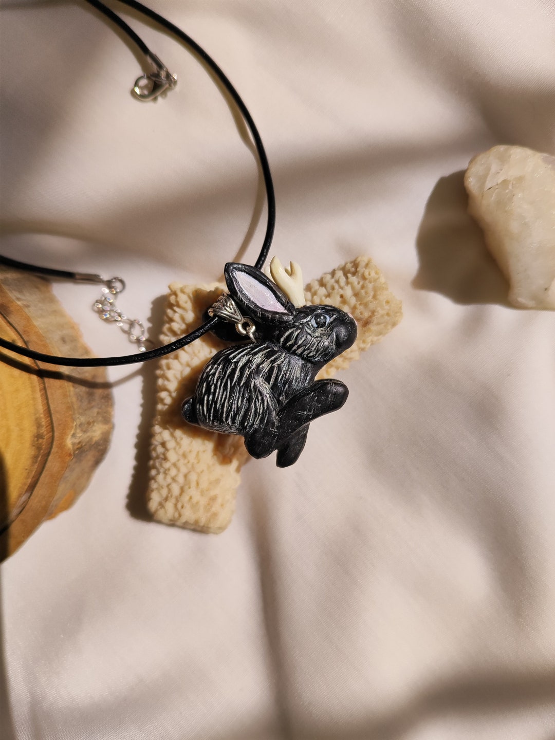 Horned Rabbit Pendant Wolpertinger Pendant Wooden Jackalope Pendant ...