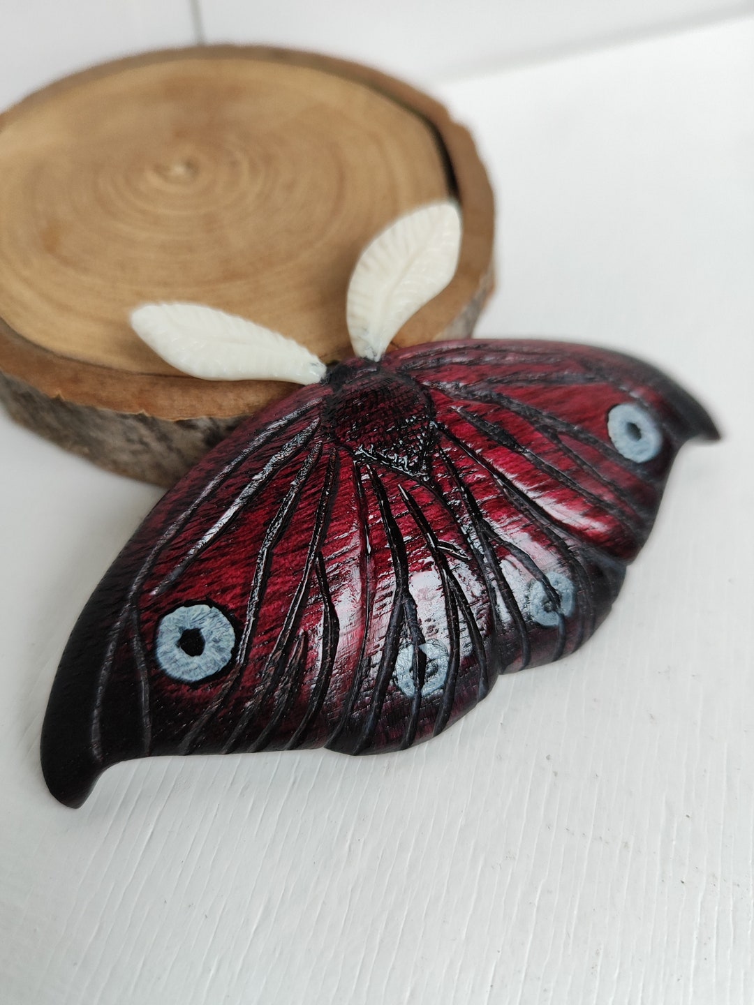 Wooden Moth Pendant Carved Night Moth Jewelry Wooden Purple Moth ...