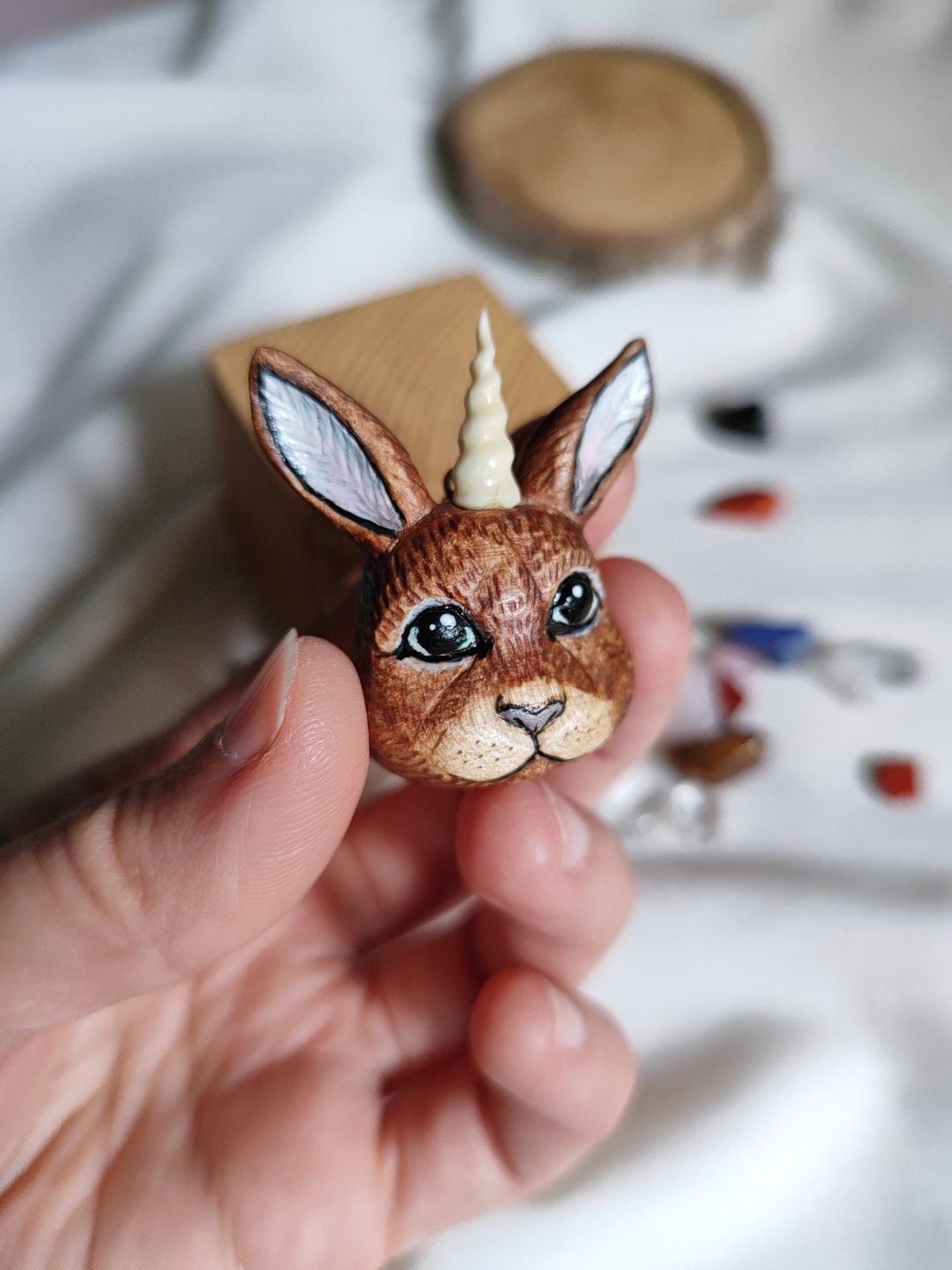 Horned Rabbit Pendant | Wolpertinger Pendant | Wooden Jackalope Pendant ...