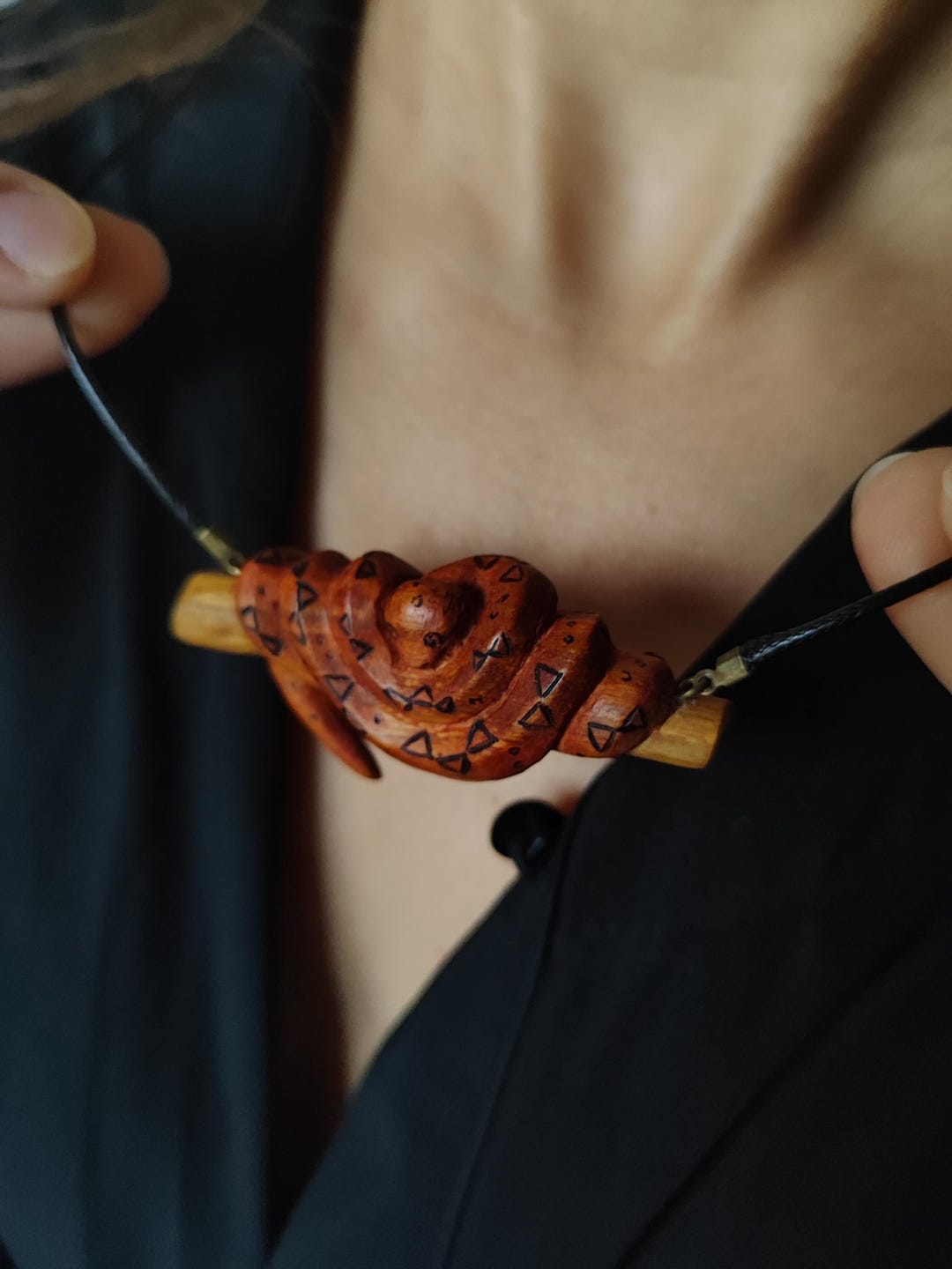 Wooden Python Pendant Hand Carved Python Jewelry Red Python Necklace ...