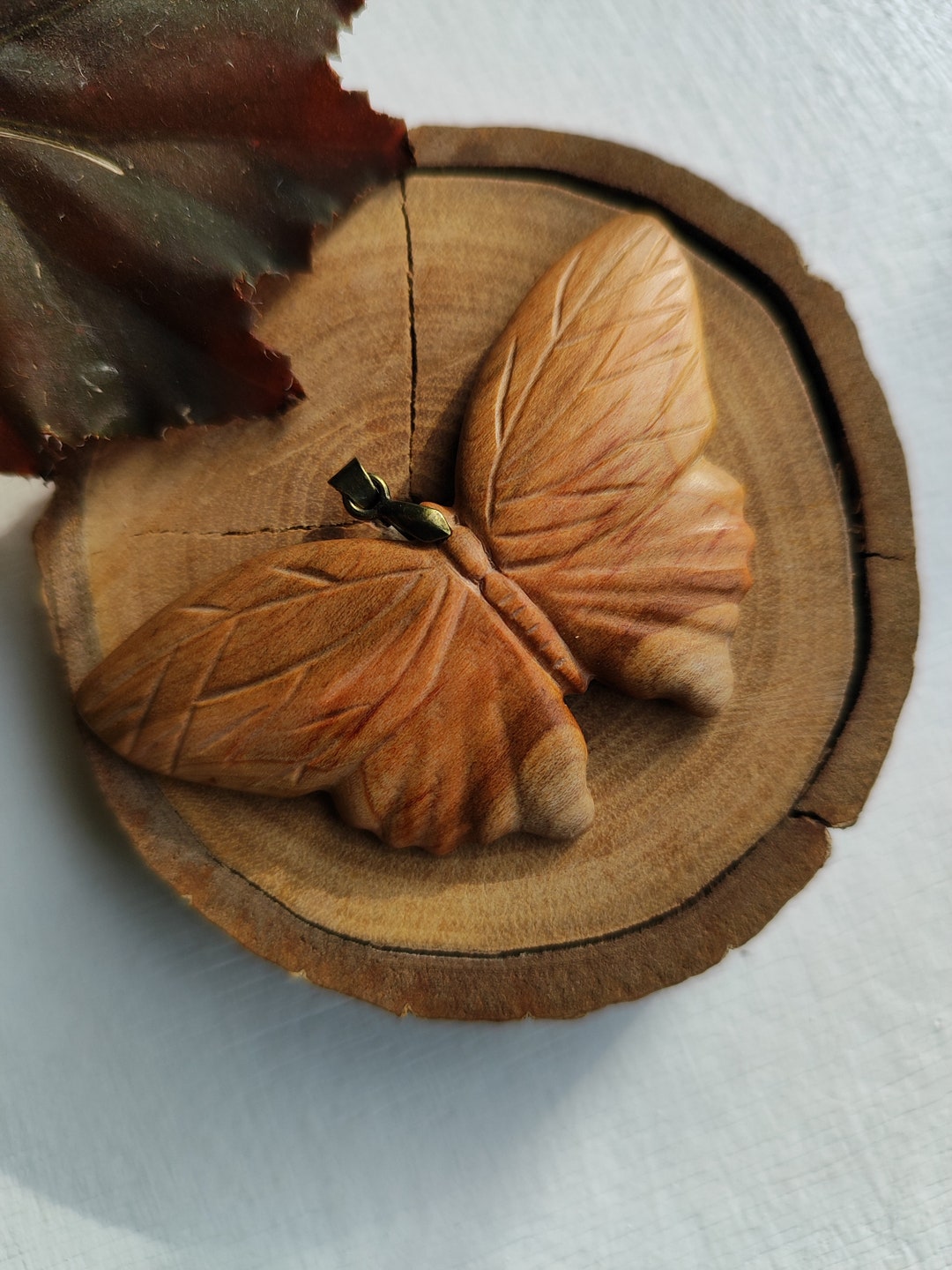Hand Carved Butterfly Pendant Wooden Butterfly Necklace Entomological ...