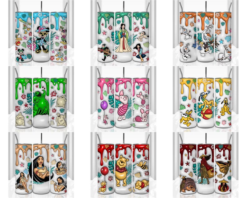 40+ Designs Cartoon Characters PNG Bundle, 20 Oz Skinny Tumbler Png ...