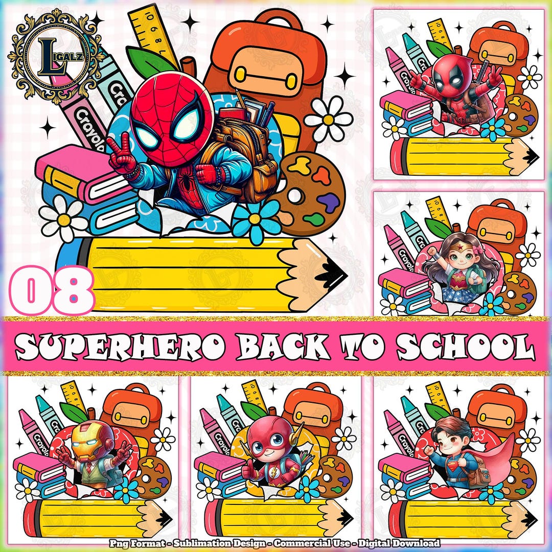 Preppy Back to School Bundle PNG, Custom Name Png, Cute Superhero ...
