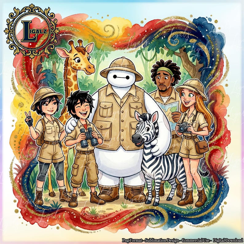 Safari Adventure Cute Superhero & Friends PNG, Jungle Explorer Family ...