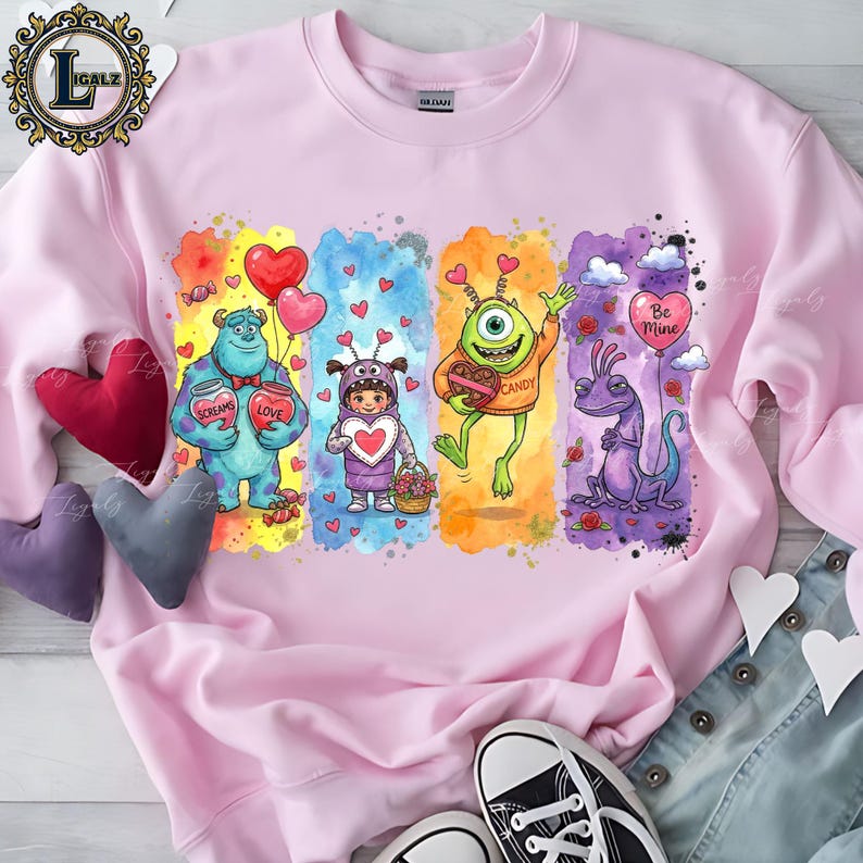 Cute Valentine’s Day Monster and Friends PNG, Pink Heart Balloons ...