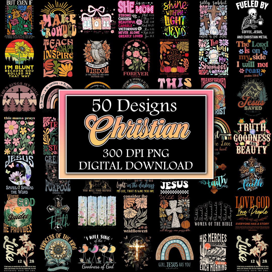 50 Designs Boho Christian Jesus Png Bundle, Bible Verse Png, God Jesus ...