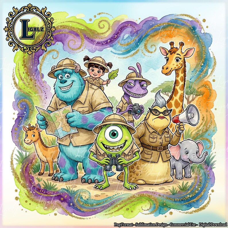 Safari Adventure Cute Monster Friends PNG, Jungle Explorer Family Trip ...